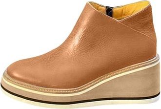 Generic Bottines décontractées à bout rond en cuir pour femme - Bottines compensées pour lautomne et lhiver - Bottines courtes à talons hauts - Légères et con