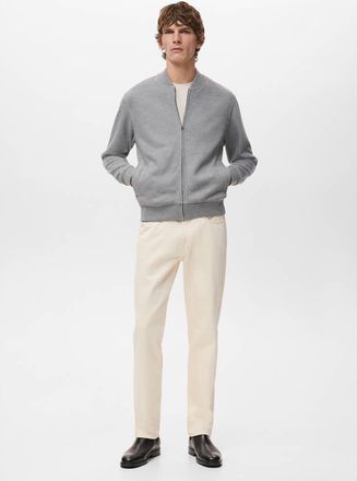 Mango Sweat style bomber &agrave; zip gris chin&eacute; clair - Homme - XXL - MANGO MAN