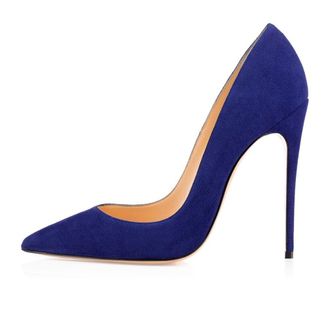 elashe Stiletto Absatz Schuhe Damen - Slip On High Heels 12 cm Blau Wildleder Spitze EU40