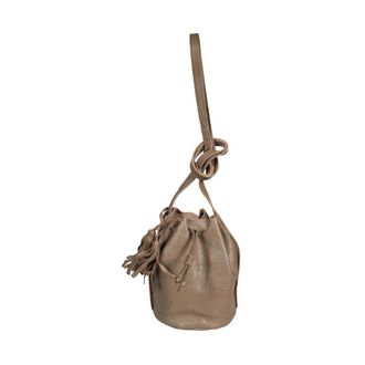 IL BISONTE Quaste Zugverschluss Leder Eimer Tasche - - Bags - Damen - Grau - ONE SIZE