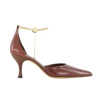 Ferragamo Pumps aus krokogepr&auml;gtem Leder - - Shoes - Damen - Braun - 36 1/2 EU