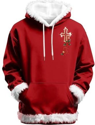 Generic Sweat à capuche de Noël en polaire imprimée pour femme - Bordure en fausse fourrure - Manches longues - Sweat à capuche surdimensionné avec poche - Hi