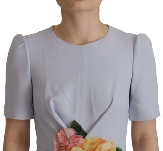 Dolce & Gabbana Womens Blue Floral Applique Midi Viscose Dress Acetate Elastane