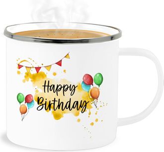 Shirtracer Emaille Becher Blechbecher - Tassen - Happy Birthday To You | Alles liebe zum Geburtstag | Geschenk Geburtstag - 300 ml - Weiß Silber - geburtstagsges