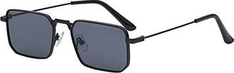 Generic Petites lunettes de soleil rectangulaires pour homme et femme avec lunettes de soleil steampunk, Noir/gris, With a box