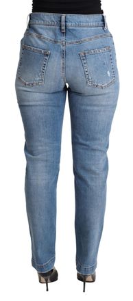Dolce & Gabbana Womens Blue Tattered Skinny Denim Cotton Blend Jeans Polyester Elastane Clothing