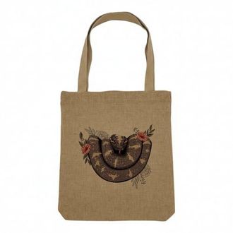 Fabulous Sac Shopping Tote Bag Aspect Lin - Vip&egrave;re Floral Illustration Gothic Tatouage Dessin Original - Sac de Courses Toile Epaisse 360g Beige Naturel Cabas 