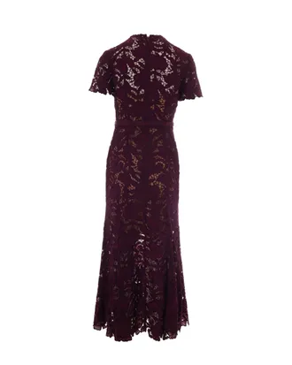Self Portrait Womens Midi Lace Dress Burgundy Evening Suits