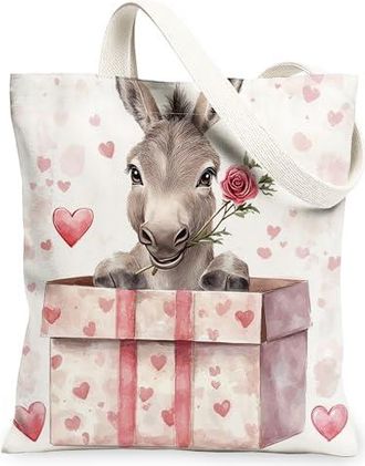 Generic Sac fourre-tout en toile motif &acirc;ne pour le shopping, 33 x 38,1 cm, cadeau amusant pour la Saint-Valentin, sac d&eacute;picerie r&eacute;utilisable pour femme, motif