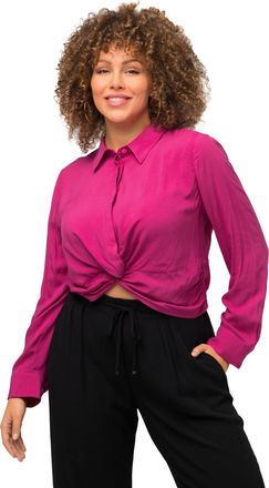 Ulla Popken Damen Hemdbluse kurz mit Knotendetail Bluse, Fuchsiapink, 50-52