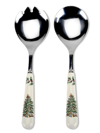 Spode Christmas Tree Salad Servers-Set of 2 Salatbesteck, Irdenware Edelstahl, Mehrfarbig, 3 x 3 x 3 cm