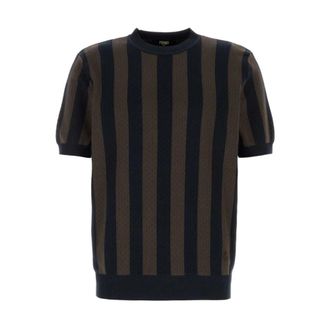 Fendi Pequin Seiden-Baumwoll-Pullover - - Knitwear - Herren - Blau - L