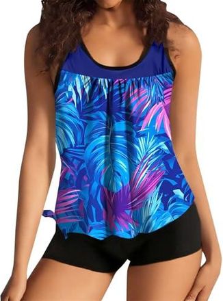 Generic Ensemble tankini imprim&eacute; conservateur pour femme - Maillot de bain fendu &agrave; motif floral avec coussinets de soutien-gorge int&eacute;gr&eacute;s et short boyshort, m