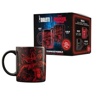 Bialetti Tasse en céramique Stranger Things, 300 ml - thermosensible, change de couleur avec la chaleur, non compatible lave-vaisselle, noir