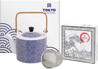 Tokyo Design Studio Nippon Blue Tee-Kanne blau-weiß, 0,8 Liter, asiatisches Porzellan, Japanisches Design, inkl. Geschenkverpackung