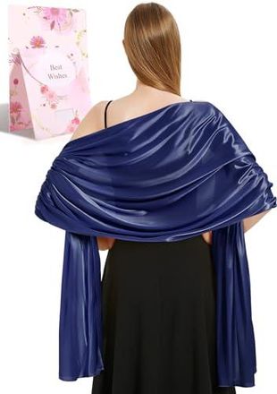 Heekpek Satin Foulard Chale Femme Mariage Echarpes pour Robe de Soirée Élégant Chic Etole Femme pour Soirée Cérémonies Fêtes Mariage, Bleu Marine, Taille uniq