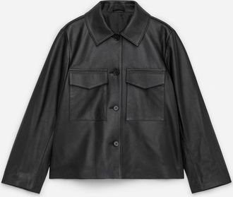 Arket Gef&uuml;tterte Lederjacke -Schwarz