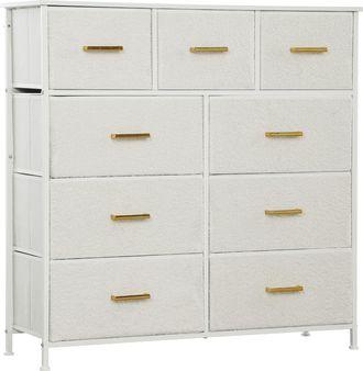 HOMCOM Kommode Sideboard mit 9 Stoffschubladen, Schubladenschrank mit Arbeitsplatte, Griff, Aufbewahrungsschrank f&uuml;r Wohnzimmer, Schlafzimmer, Cremewei&szlig;