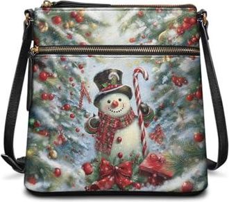 Coloranimal Sac &agrave; bandouli&egrave;re l&eacute;ger en cuir pour femme sur le th&egrave;me de No&euml;l pour t&eacute;l&eacute;phone portable, Bonhomme de neige avec noeud de No&euml;l
