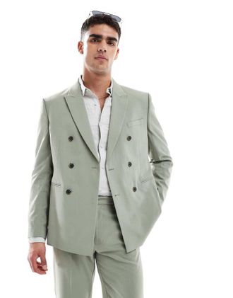 Asos Veste de costume standard &agrave; double boutonnage - Vert sauge
