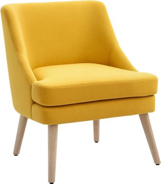 HOMCOM Sessel Wohnzimmer Loungesessel Relaxsessel mit Holzbeine Lesesessel mit Leinenoptik, Polstersessel f&uuml;r Schlafzimmer Gelb