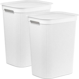 Rotho Brisen 2er-Set Wäschesammler 50l mit Deckel und 2 Griffen, Kunststoff, weiss