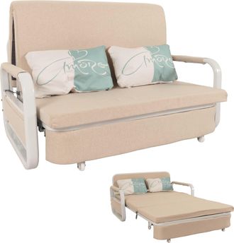 Mendler Schlafsofa HWC-M83, Schlafcouch Couch Sofa, Schlaffunktion Bettkasten Liegefl&auml;che, 130x185cm - Stoff/Textil beige