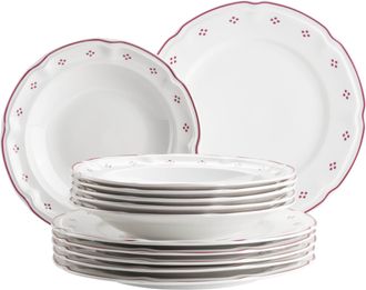 M&auml;ser M&auml;ser Serie Lova, Tafelservice 12-teilig Porzellan - 6 Speiseteller 26 cm & 6 Suppenteller 22 cm - Rot