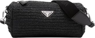 Prada Sac bandouli&egrave;re en raffia Pre-owned - Femme - Pre-owned - Noir - Taille: ONE Size