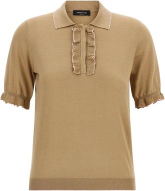 Fabiana Filippi Femme, Tops, Beige, Taille: 36 FR Polo &agrave; Volants en Soie et Coton