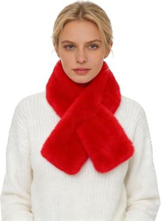Lina & Lily &Eacute;charpe &agrave; Col en Fausse Fourrure pour Femme Hiver (Rouge)