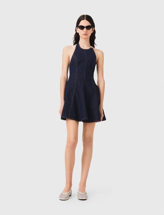 Maje Robe Courte En Denim Avec Broche - Bleu Marine - Maje