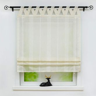 Joyswahl Raffrollo halbtransparentes Unifarbiges Bändchenrollo mit Längsstreifen »Thea« Schals mit Schlaufen Fenster Vorhänge BxH 140x140cm Beige 1er Pack