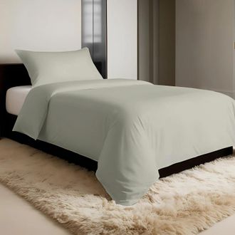 Pizuna 600 Fadenzahl aus Baumwolle Bettw&auml;sche Silber, 100% Langstaple Baumwolle Bettbezug und Kissenbezug, 100% Baumwolle Mako Satin 2-Teilig Bettw&auml;scheset 1