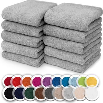 NatureMark 10er-Set Frottee-Waschlappen für Gesicht und Hände - 100% Baumwolle, weich und saugfähig - 30×30 cm, Silber grau