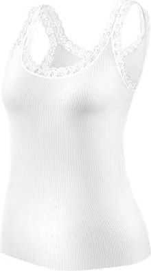 Sesto Senso Débardeur côtelé pour Femme avec détails en Dentelle Un Haut dété féminin et élégant L/XL Blanc