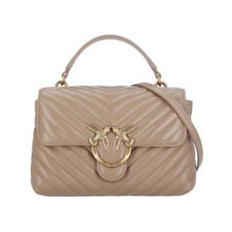 Pinko Pinko, Femme, Sacs, Beige, Taille: ONE Size Sac &agrave; main matelass&eacute; en cuir avec logo Love Birds