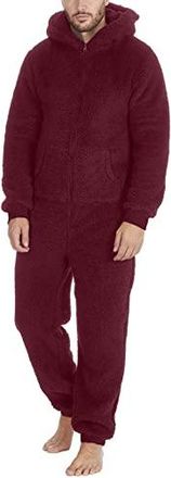 Generic Pyjama Homme/Femme Hiver Chaud Polaire Combinaison Pyjama Homme Grenouillère Chaud Grenouillères Capuche Polaire Doublure Jumpsuit Zippé Une Pièce Hiv