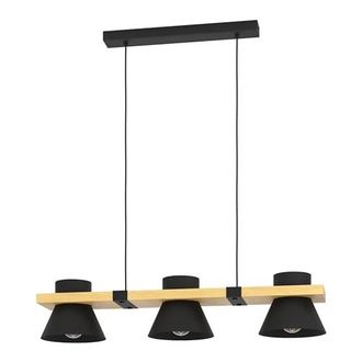 Eglo Suspension luminaire Maccles, lustre naturel &agrave; 3 lampes pour salon et salle &agrave; manger, FSC100HB, lampe de plafond suspendue en bois et m&eacute;tal noir, doui