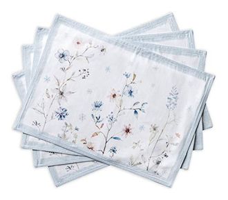Maison d'Hermine Ice Florals Lot de 4 Sets de Table 100% Coton pour Table à Manger, Cuisine, Mariage, Usage Quotidien, dîners, fêtes de Thanksgiving, Noël (33cm x 48cm