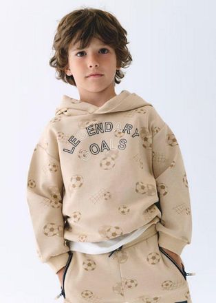 MAYORAL Kapuzensweatshirt Jungen Sweatshirt mit Kapuze, Fu&szlig;ball-Print, Beige (3435-071)