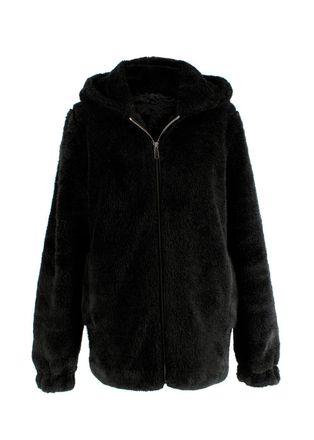 Helmut Lang Black Faux Fur Hooded Jacket Size XS
