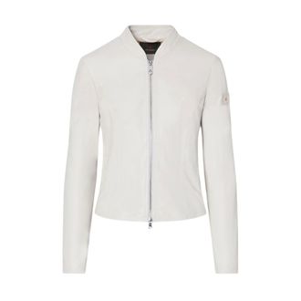 Peuterey Femme, Vestes, Blanc, Taille: 36 FR Blouson de motard court en cuir nappa teint