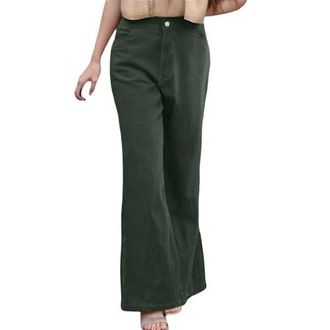 Generic Pantalon &eacute;vas&eacute; en velours c&ocirc;tel&eacute; pour femme - Jambe large - Taille haute - Extensible - Bas &eacute;vas&eacute; - Pantalon ample &eacute;l&eacute;gant et vintage, vert militaire,
