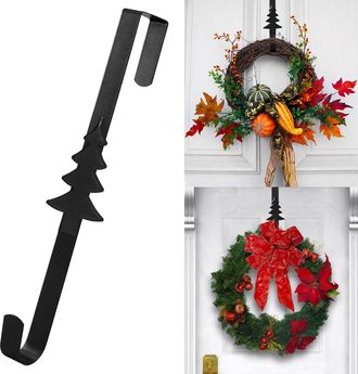 Generic 38 cm Weihnachtskranzaufhänger für Haustür, verdicktes Metall über der Tür, Kranzaufhänger (schwarzer Weihnachtsbaum)