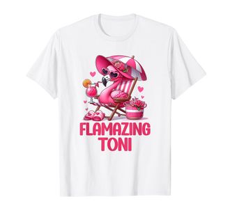 BDAZ Flamazing Toni Pink Flamingo Tropical Beach Trip Damen T-Shirt