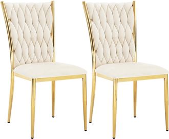 Woltu Esszimmerstühle 2er Set, Stühle Esszimmer, Samt Küchenstühle, Polsterstühle, Essstühle modern, Design Stühle, hohe Rückenlehne Metallbeine, 150 kg bel