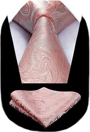 Hisdern Cravate Homme Rose Paisley Floral Cravates et Pochette Mouchoir Set pour Mariage Fete