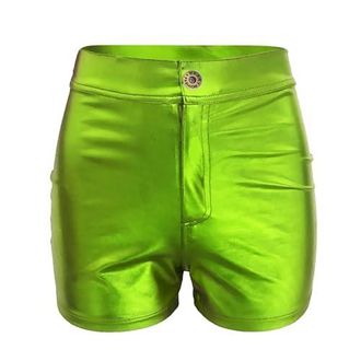 Generic Short sexy pour femme - En cuir synth&eacute;tique m&eacute;tallique brillant - Taille haute - En cuir verni - Grande taille - Stretch - Tendance - Paillettes - Cos