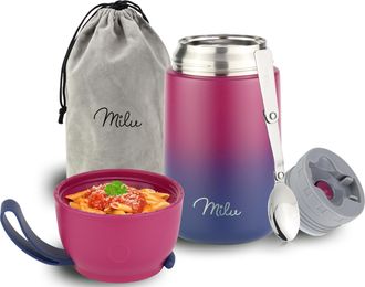 Milu Thermobehälter für Essen 650ml, Edelstahl, Thermo Lunchbox, Suppenbehälter to go, Thermobox, Thermodose zum Warmhalten Suppen, Babybrei, Speisebehälte
